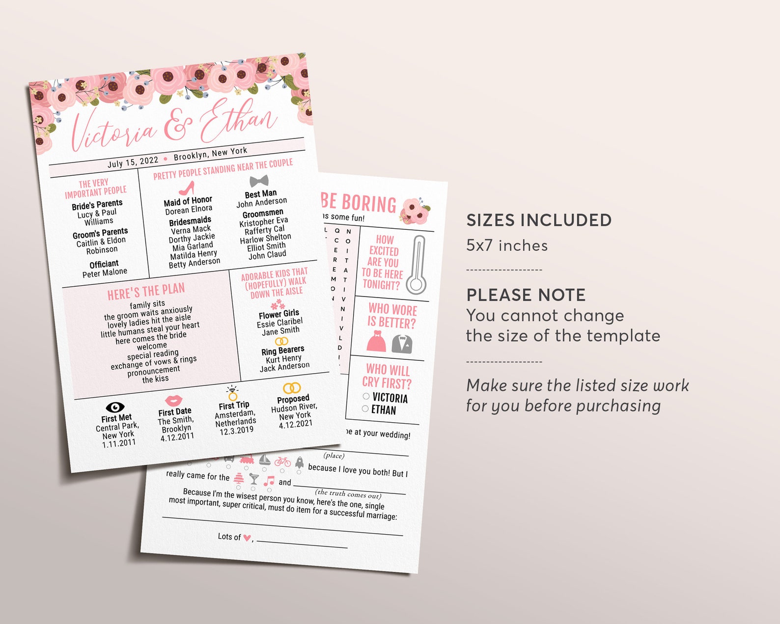 Fun Infographic Wedding Program Template Blush Floral - Etsy