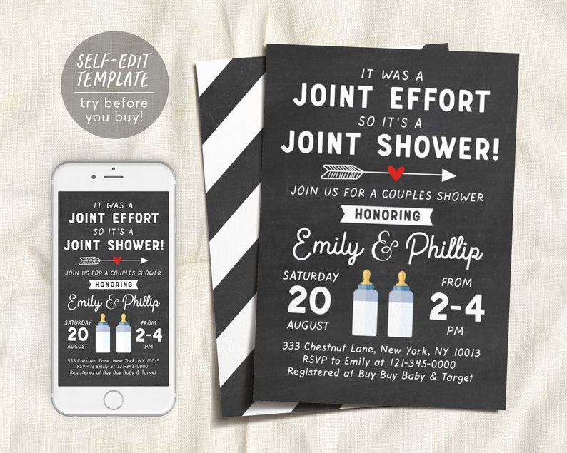 Double Baby Shower Invitation Template Editable Couples Baby - Etsy