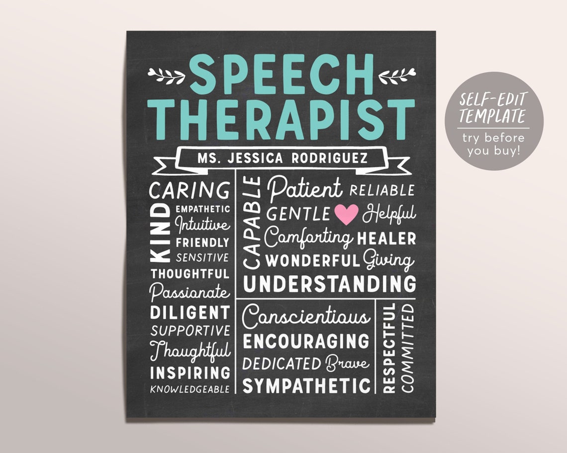 Editable Speech Therapist Chalkboard Gift Print Template SLP - Etsy