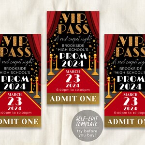 VIP Pass Prom Dance BUNDLE Set Editable Template, Red Carpet Access ...