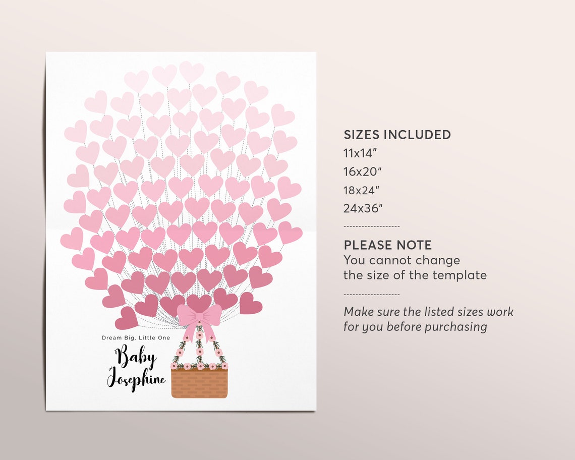 Baby Girl Hot Air Balloon Baby Shower Christening Guest Book - Etsy
