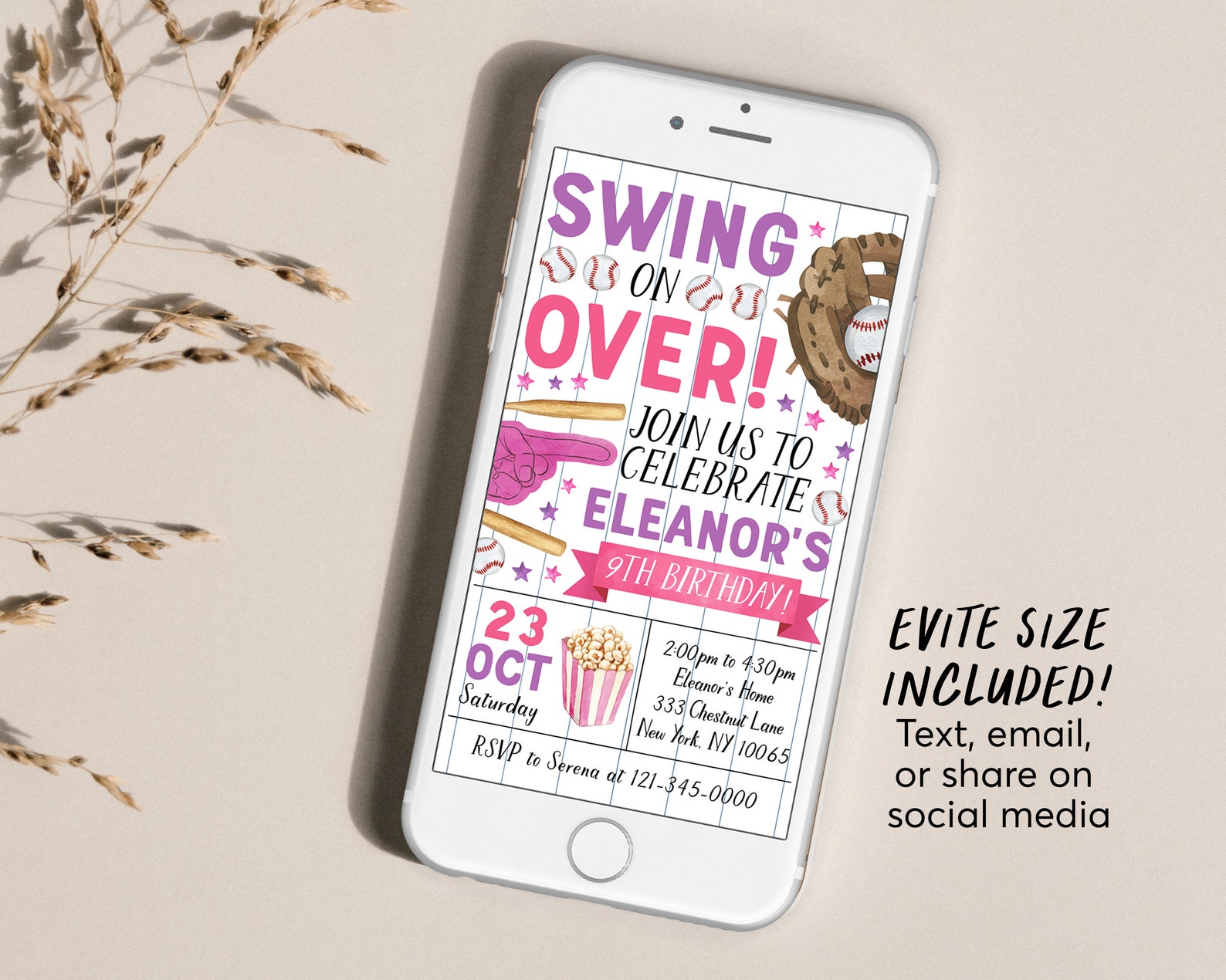 Baseball Birthday Invitation Editable Template, Girl Swing on Over ...