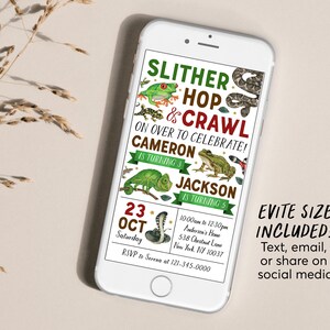 Reptile Joint Siblings Birthday Invitation Editable Template, Brothers ...