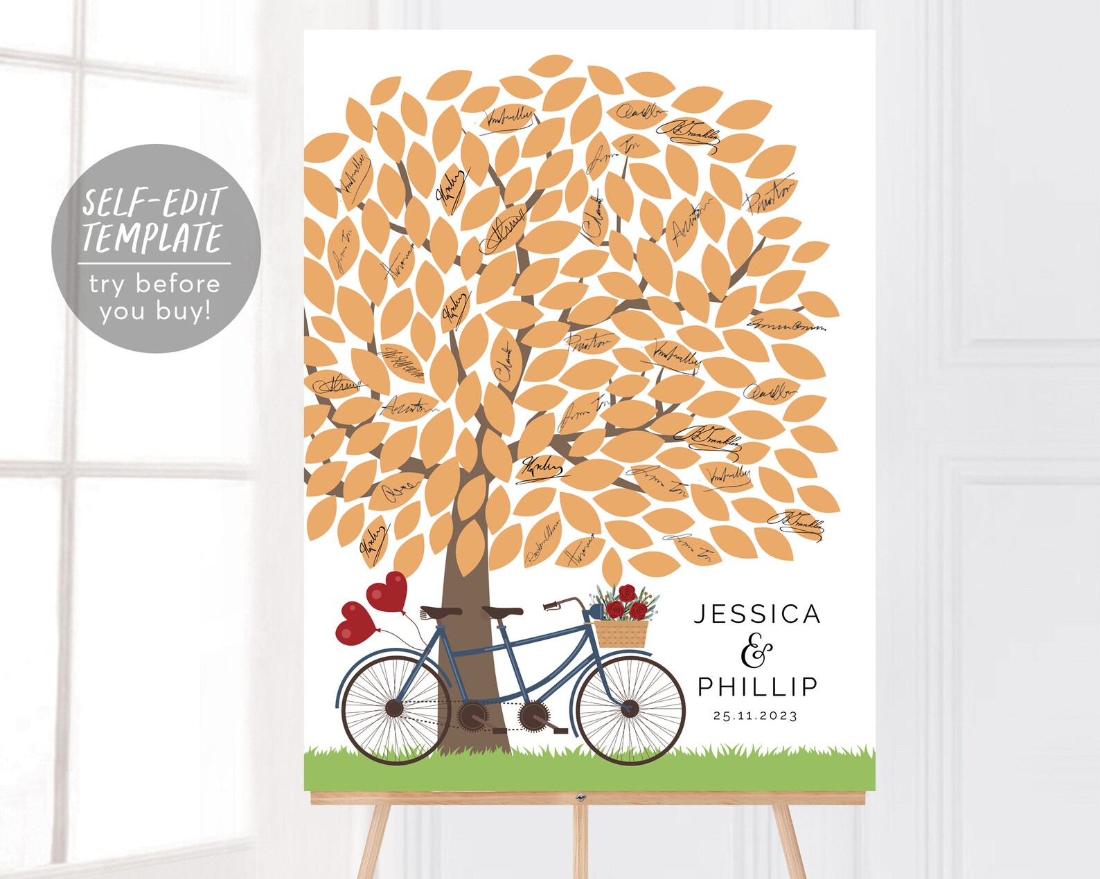 Editable Tree Wedding Guest Book Alternative Template, Tandem Bike ...