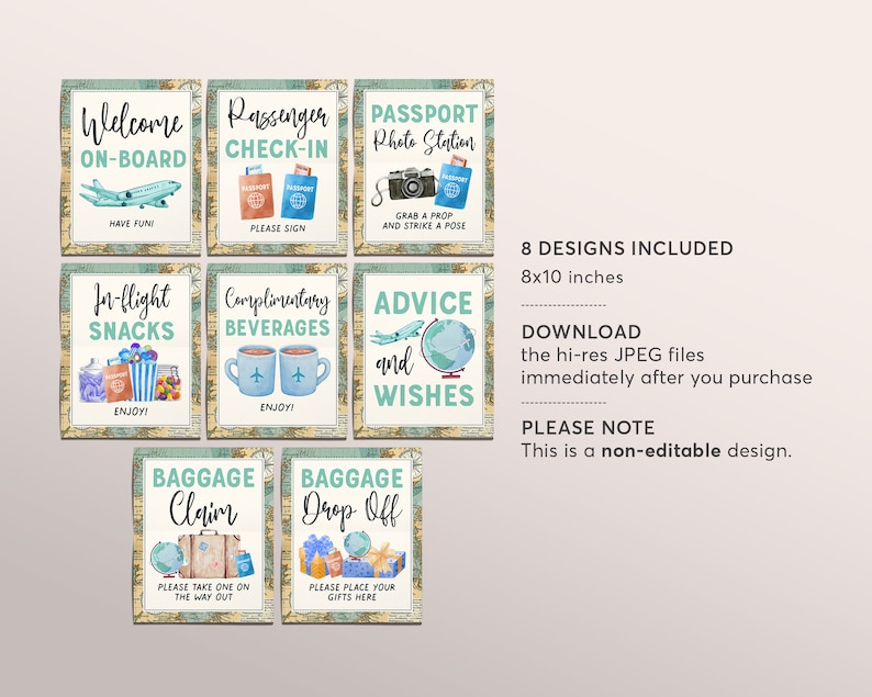 Airplane Travel Signs BUNDLE for Wedding Baby Shower Birthday, Airline ...