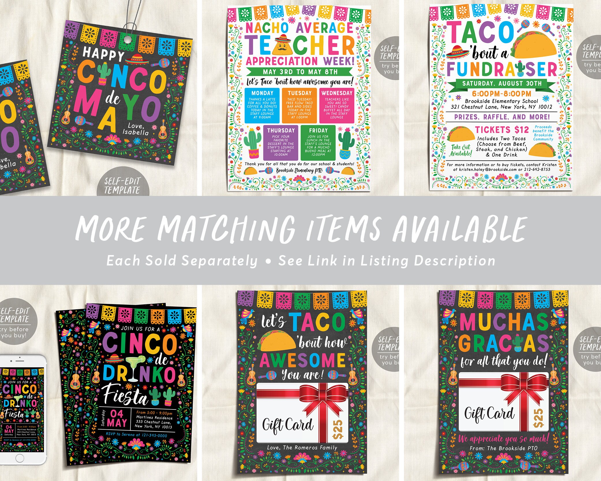 Taco Fundraiser Flyer Editable Template, Fiesta Mexican Night Dinner ...