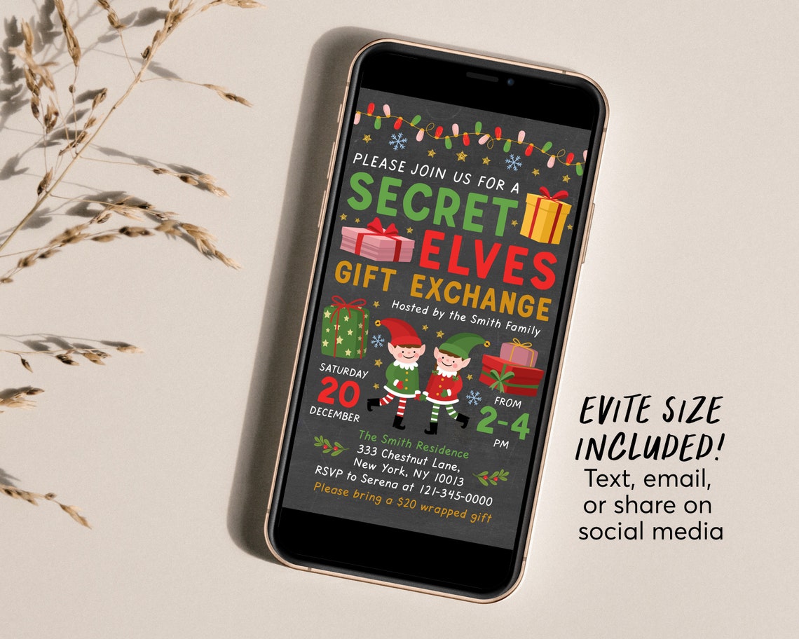 Secret Elves Gift Exchange Invitation Editable Template - Etsy