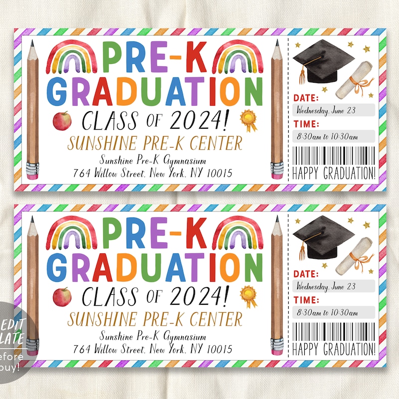 Prek Graduation Ticket Template - Etsy