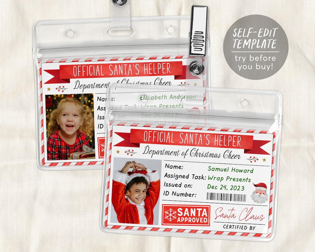 Santa's Helper Badge Editable Template, Lost Elf License, Santa's Nice ...