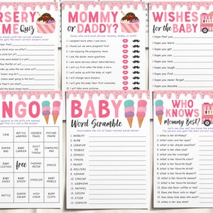 Ice Cream Baby Shower Games Bundle Editable Template, 12 Games Ice ...