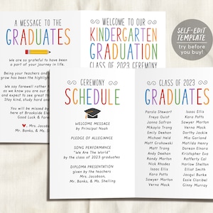 Graduation Program Editable Template for Kindergarten, Pre-k Preschool ...