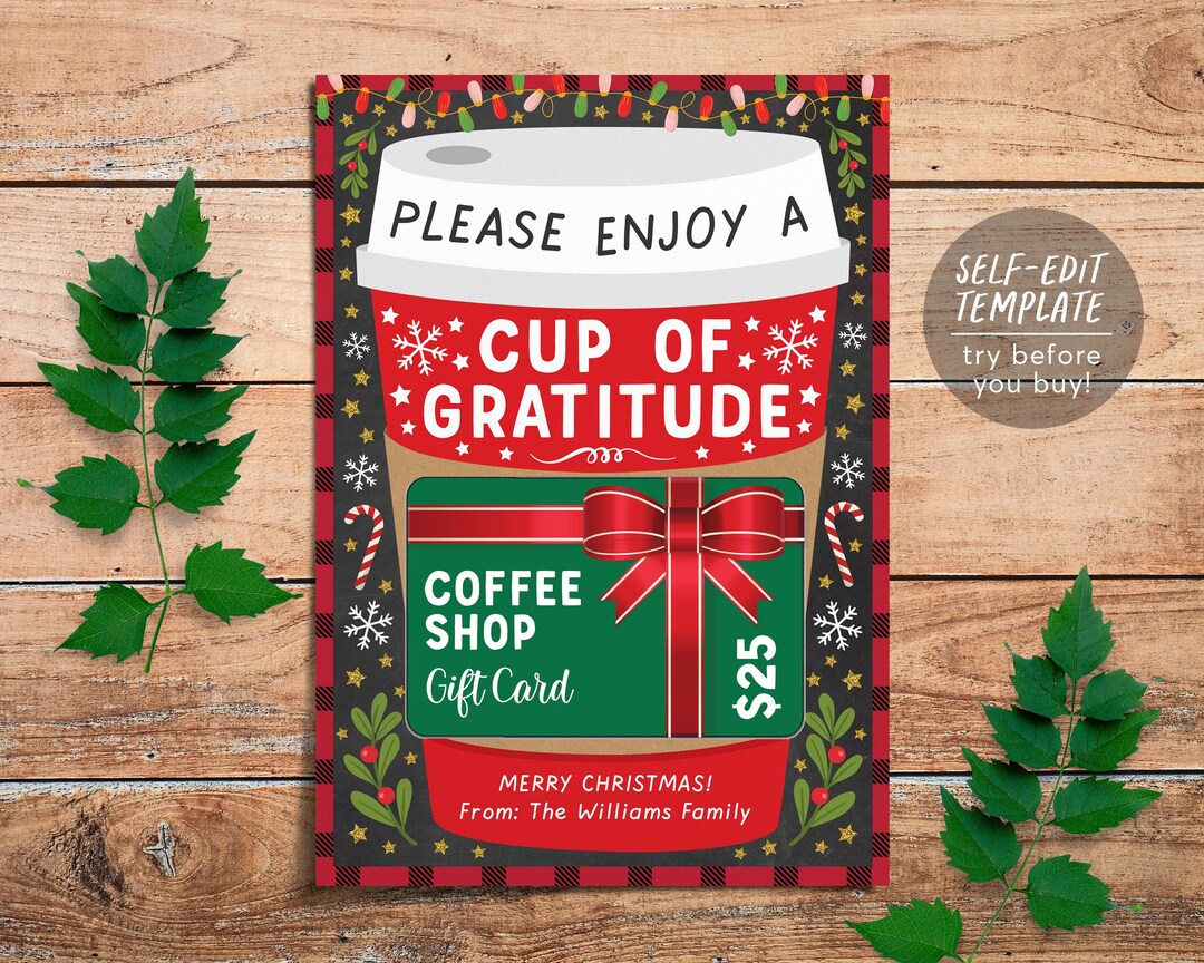 Christmas Thanks a Latte Coffee Gift Card Holder Editable Template ...