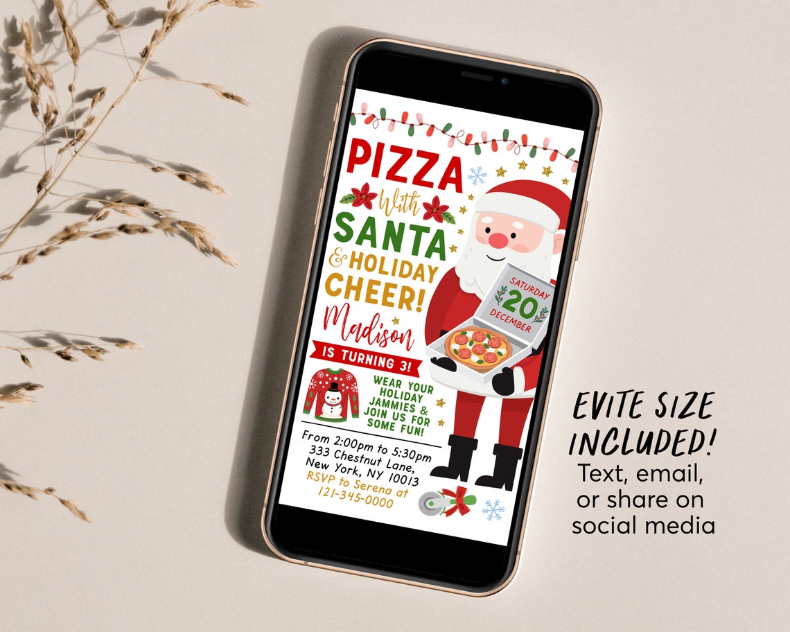 Pizza With Santa Invitation Editable Template, Pizza and Pajamas ...
