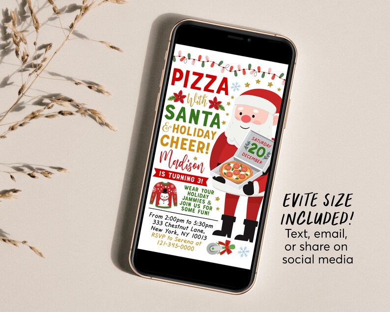 Pizza With Santa Invitation Editable Template, Pizza and Pajamas ...