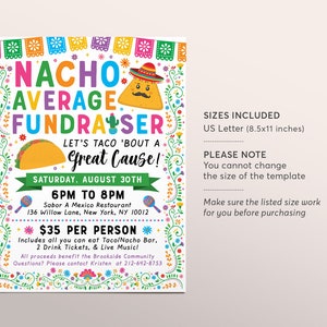 Fiesta Mexican Fundraiser Flyer Editable Template, Taco Nacho Average ...