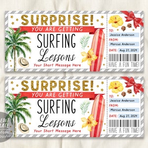 Surfing Lessons Gift Voucher Certificate Editable Template, Surprise ...