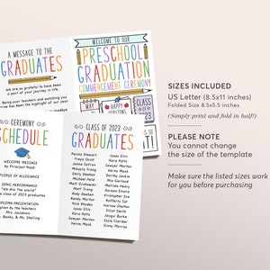Graduation Program Editable Template for Preschool, Pre-k Ceremony ...