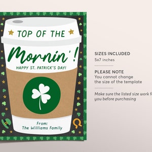 St. Patrick's Day Coffee Gift Card Holder Editable Template, Shamrock ...