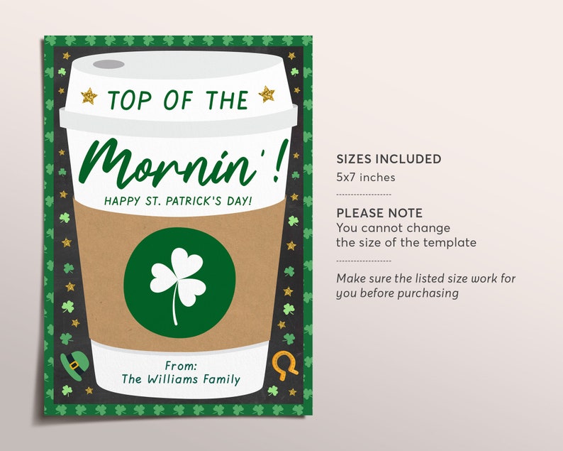 St. Patrick's Day Coffee Gift Card Holder Editable Template, Shamrock ...