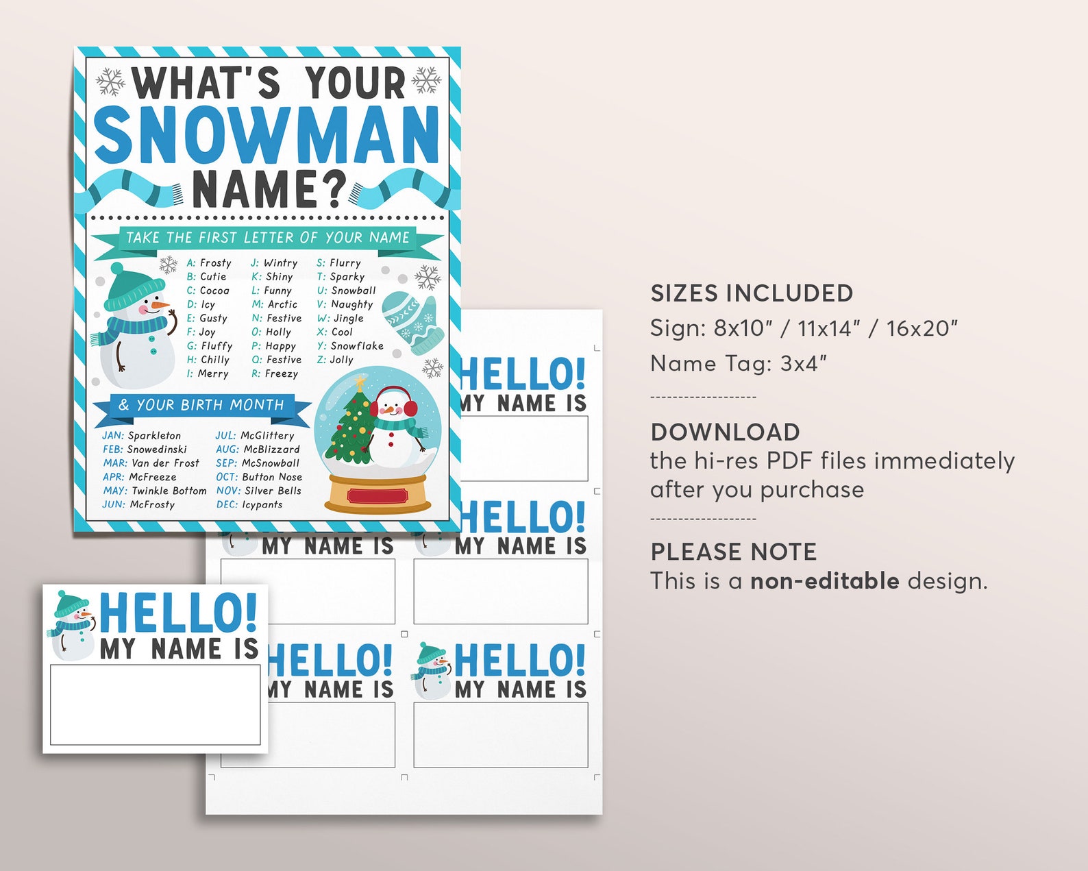 What's Your Snowman Name Game, Winter Christmas Party Activity Game ...