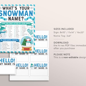 What's Your Snowman Name Game, Winter Christmas Party Activity Game ...