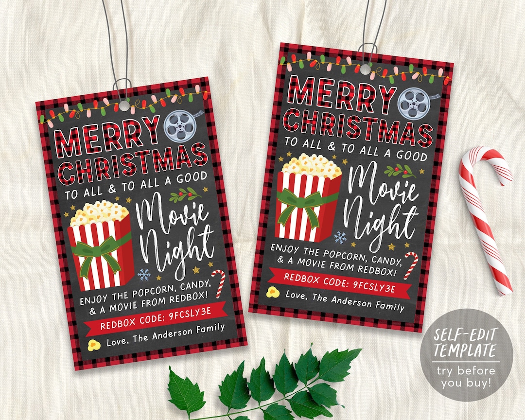 Christmas Movie Gift Tags Editable Template, Redbox Christmas Gift ...