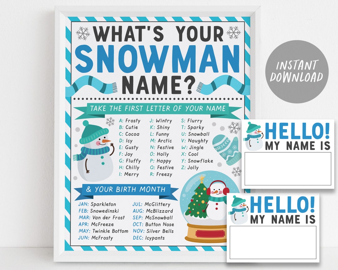 What's Your Snowman Name Game, Winter Christmas Party Activity Game ...