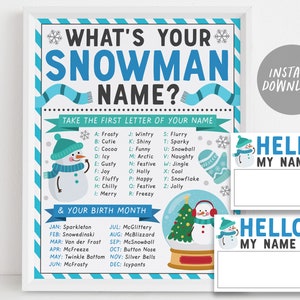 What's Your Snowman Name Game, Winter Christmas Party Activity Game ...