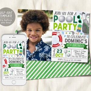 Golf Pool Party Birthday Invitation With Photo Editable Template ...