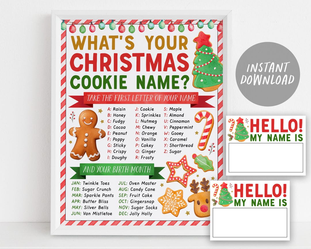 What's Your Christmas Cookie Name Game, Gingerbread Cookie Decorating ...