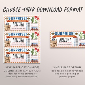 Arizona Trip Ticket Boarding Pass Editable Template, Surprise Travel ...