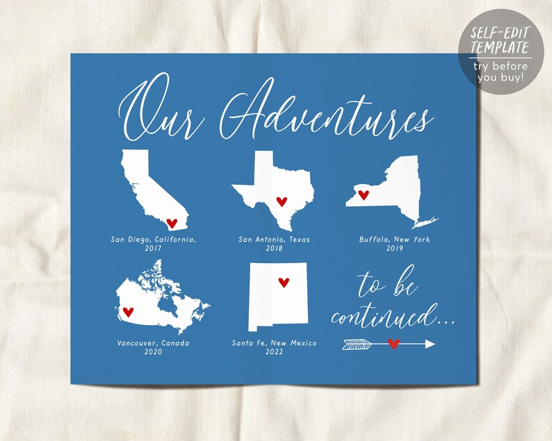 Editable Custom Travel Map Print Template Our Adventures - Etsy