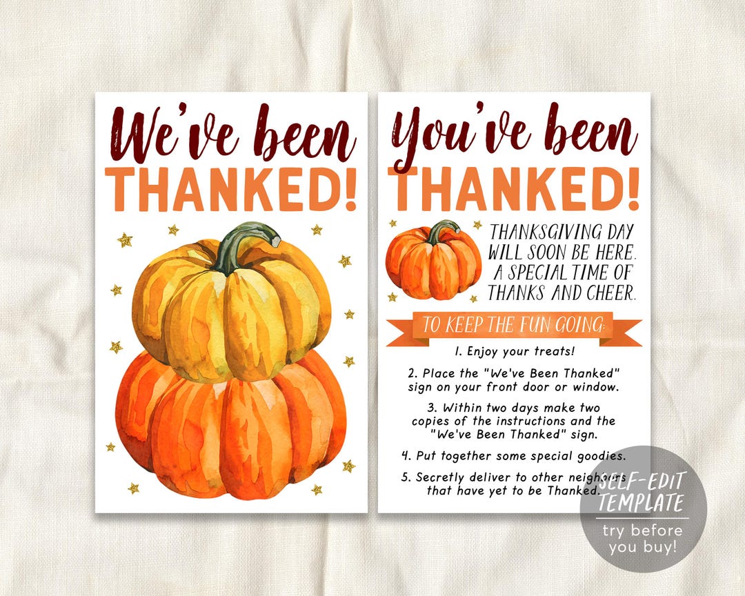 We've Been Thanked Editable Template, You've Been Thanked Pumpkins ...