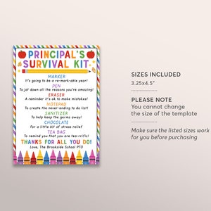 School Principal Survival Kit Editable Template, Principal Appreciation ...