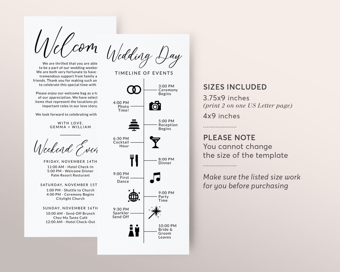 Editable Weekend Events Timeline Template DIY Destination | Etsy