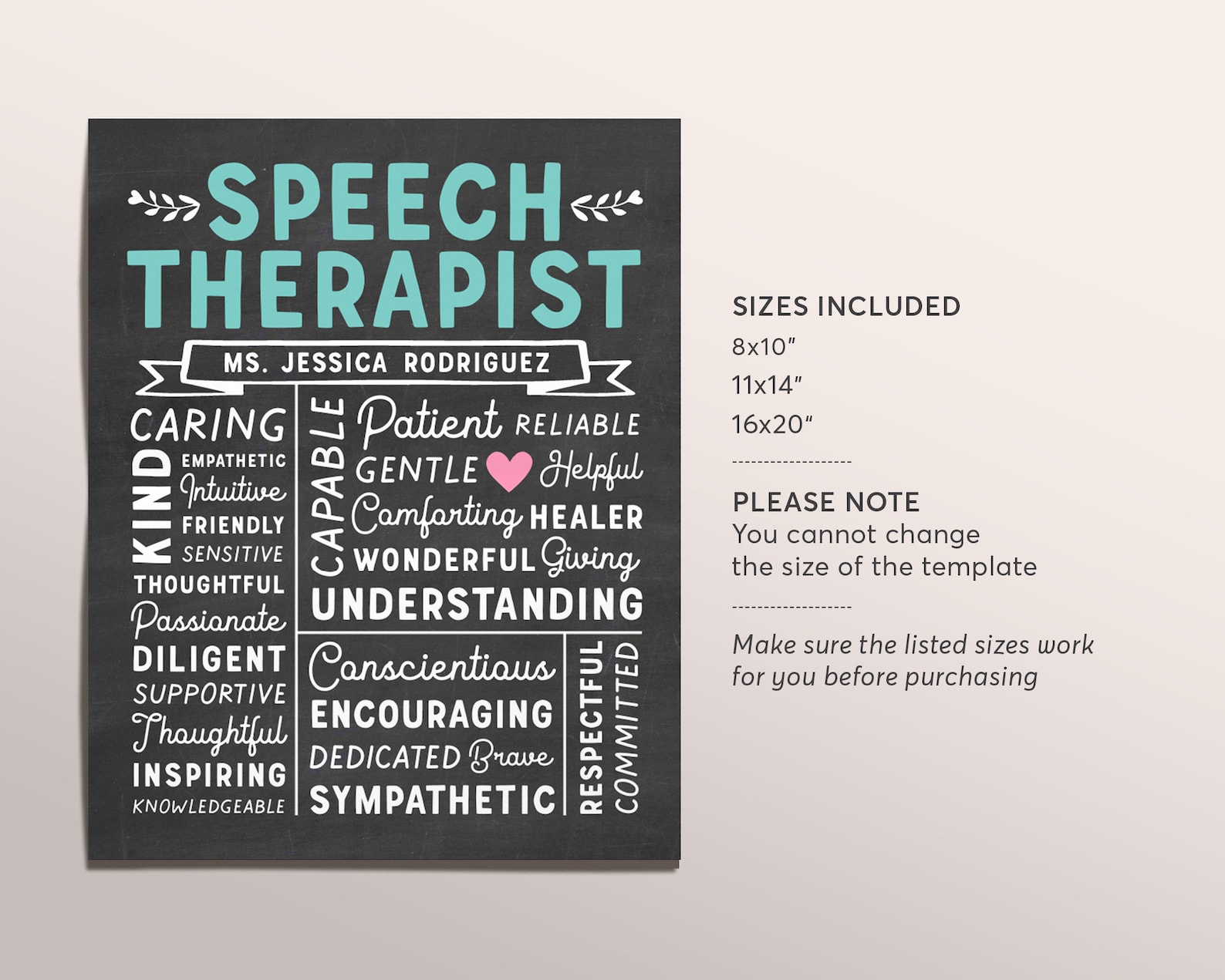 Editable Speech Therapist Chalkboard Gift Print Template SLP | Etsy