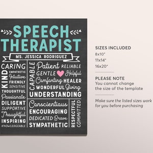 Editable Speech Therapist Chalkboard Gift Print Template, SLP SLPA ...