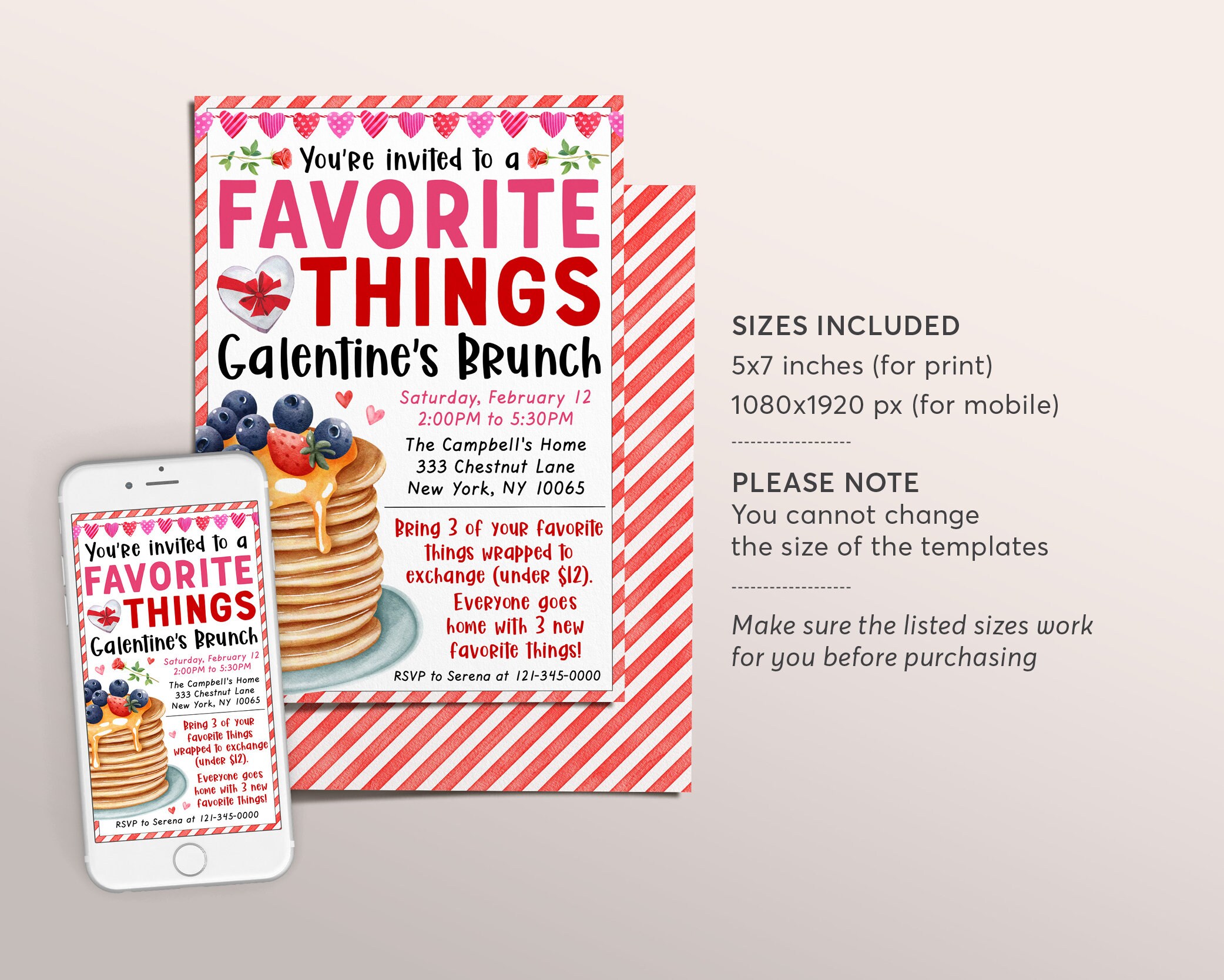 Valentines Day Brunch Invitation Editable Template, Galentine's ...