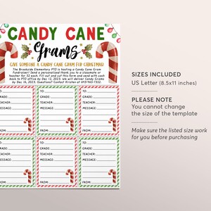 Christmas Candy Cane Gram Flyer Editable Template, Holiday Candy Gram ...