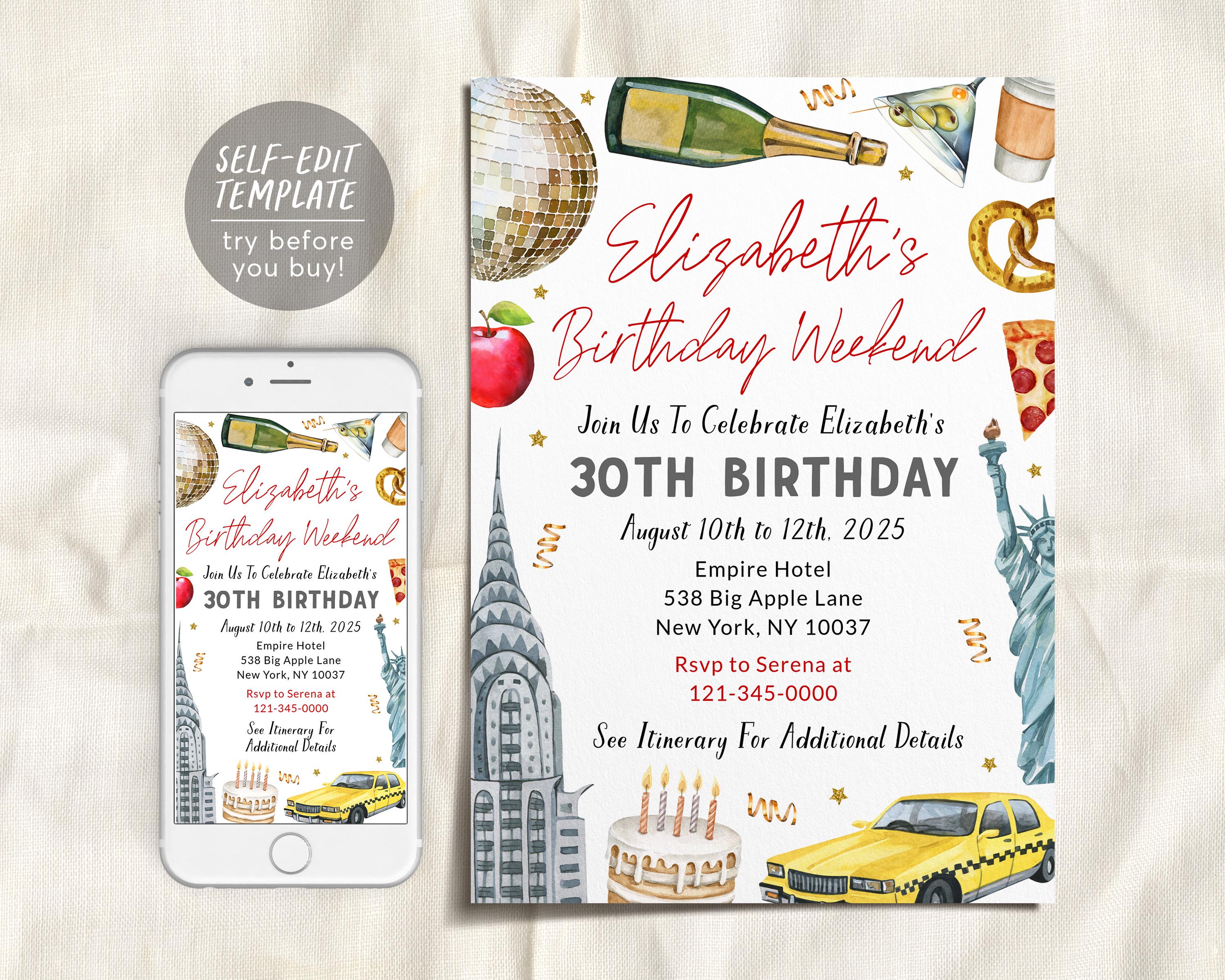 New York City Weekend Trip Birthday Itinerary and Invitation Editable ...