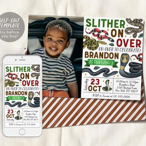 Snake Birthday Invitation With Photo Editable Template, Boy Slither on ...