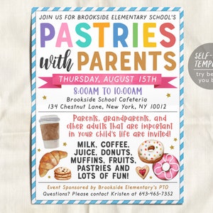 Pastries With Parents Flyer Editable Template, School Breakfast Parent ...