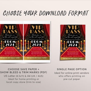 VIP Pass Prom Invitation Editable Template, Red Carpet School Dance ...