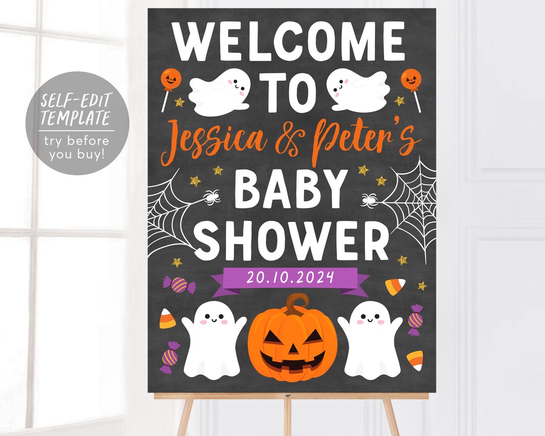 Halloween Baby Shower Welcome Sign Editable Template, A Little Boo is ...