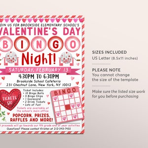 Valentine's Day Bingo Night Fundraiser Flyer Editable Template ...