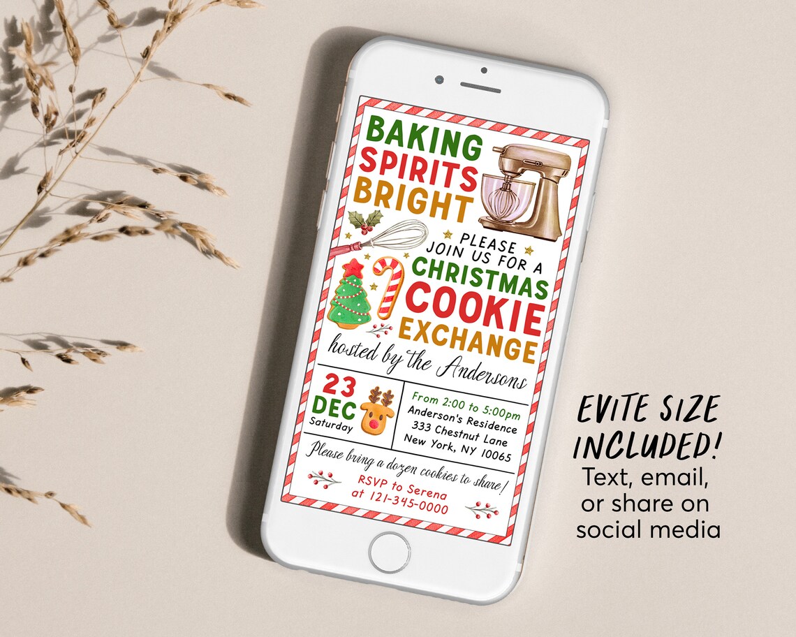 Christmas Cookie Exchange Party Invitation Editable Template, Holiday ...