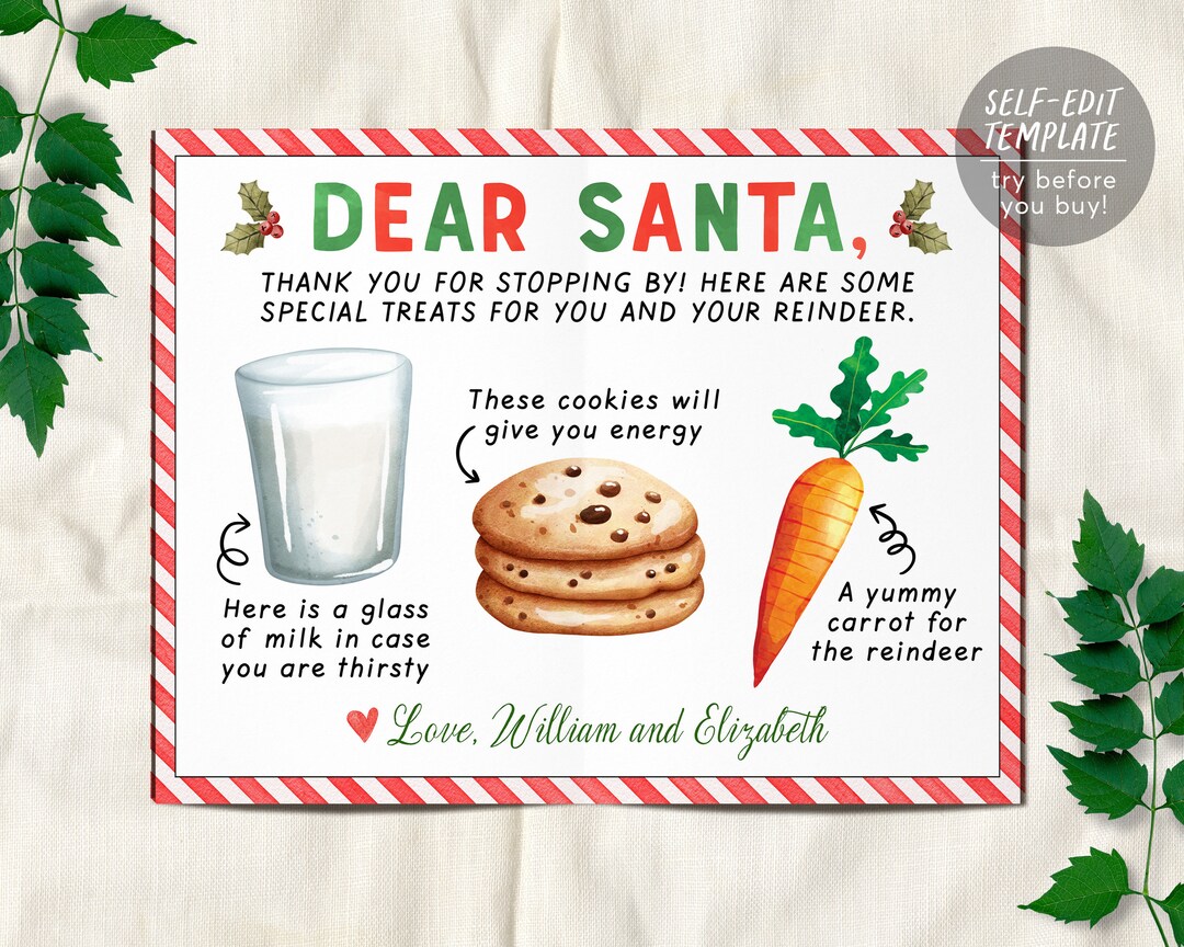 Santa Cookie Tray Placemat Editable Template, Cookies and Milk for ...