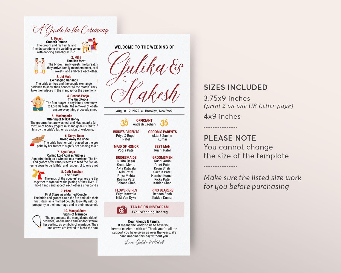 Editable Hindu Ceremony Program Template , Long Hindu Wedding Program ...