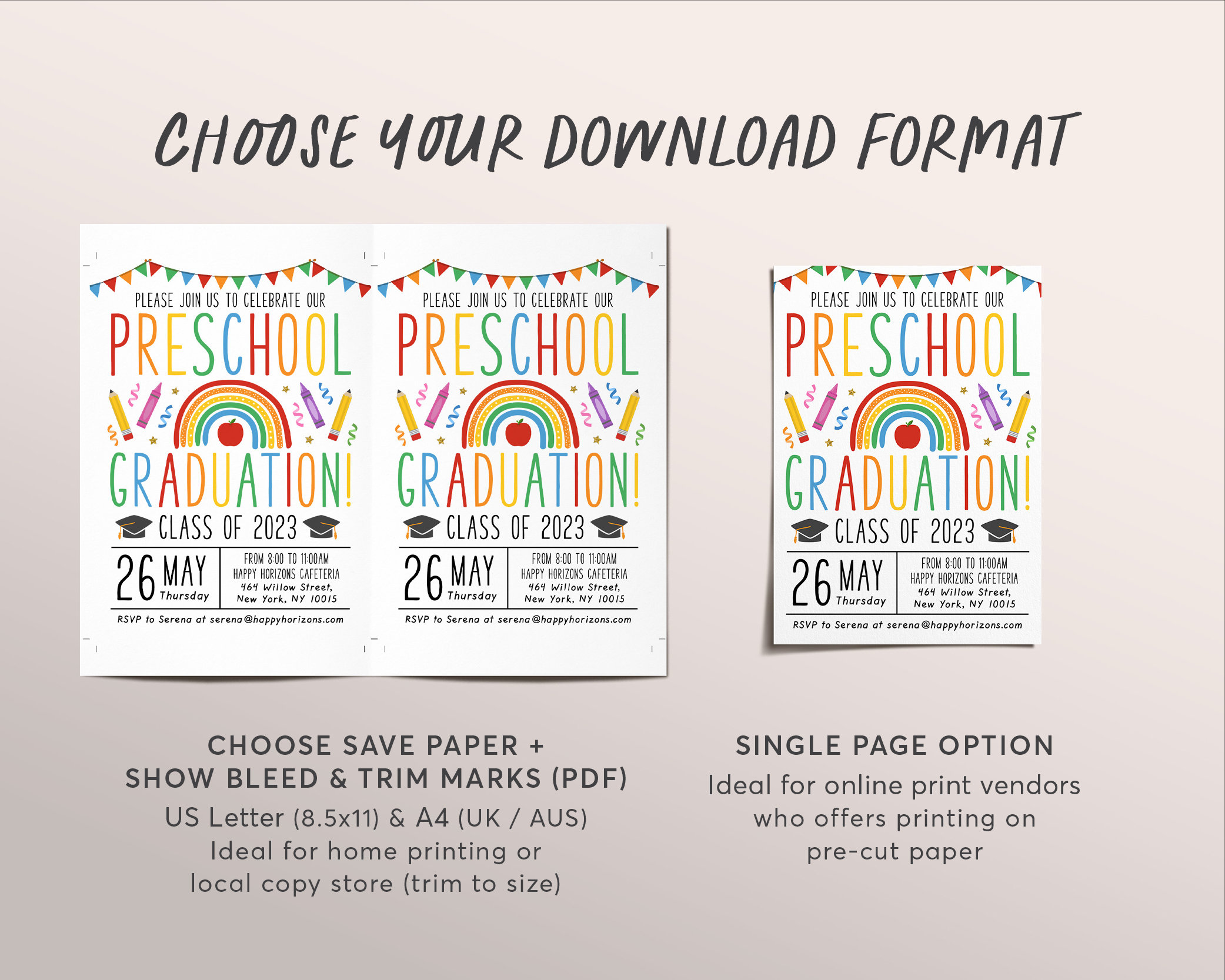 Preschool Graduation Announcement Template Editable Free, Custom