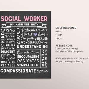 Editable Social Worker Chalkboard Gift Print Template, School ...